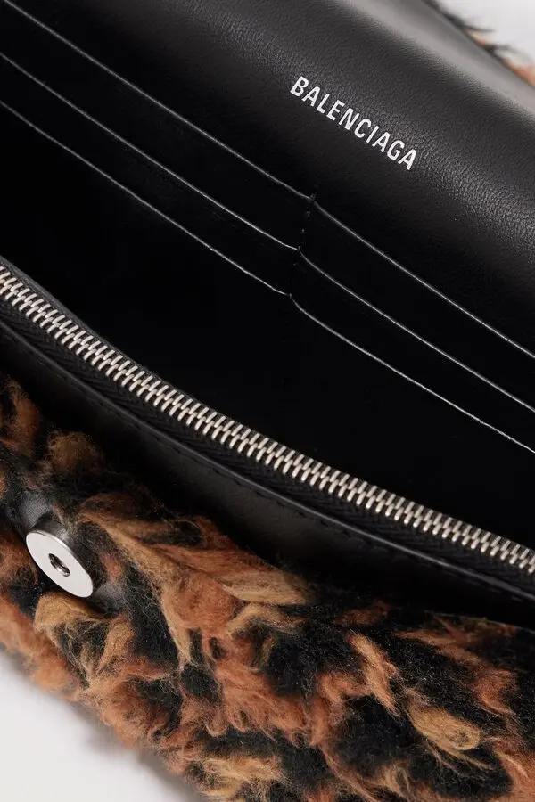 Balenciaga Hourglass Leopard-Print Faux Fur Shoulder Bag In Animal
